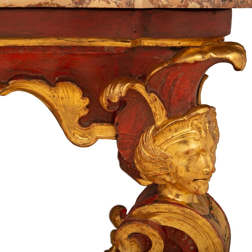 An Italian 18th Century Baroque St. Red Polychrome, Giltwood And Brèche ...